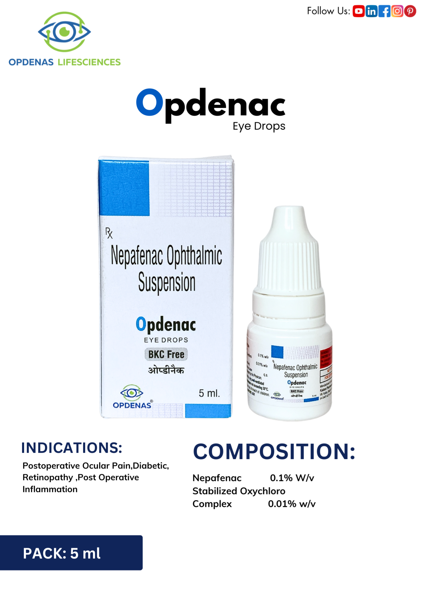 OPDENAC – Nepafenac 0.1% Eye Drops for Pain & Inflammation